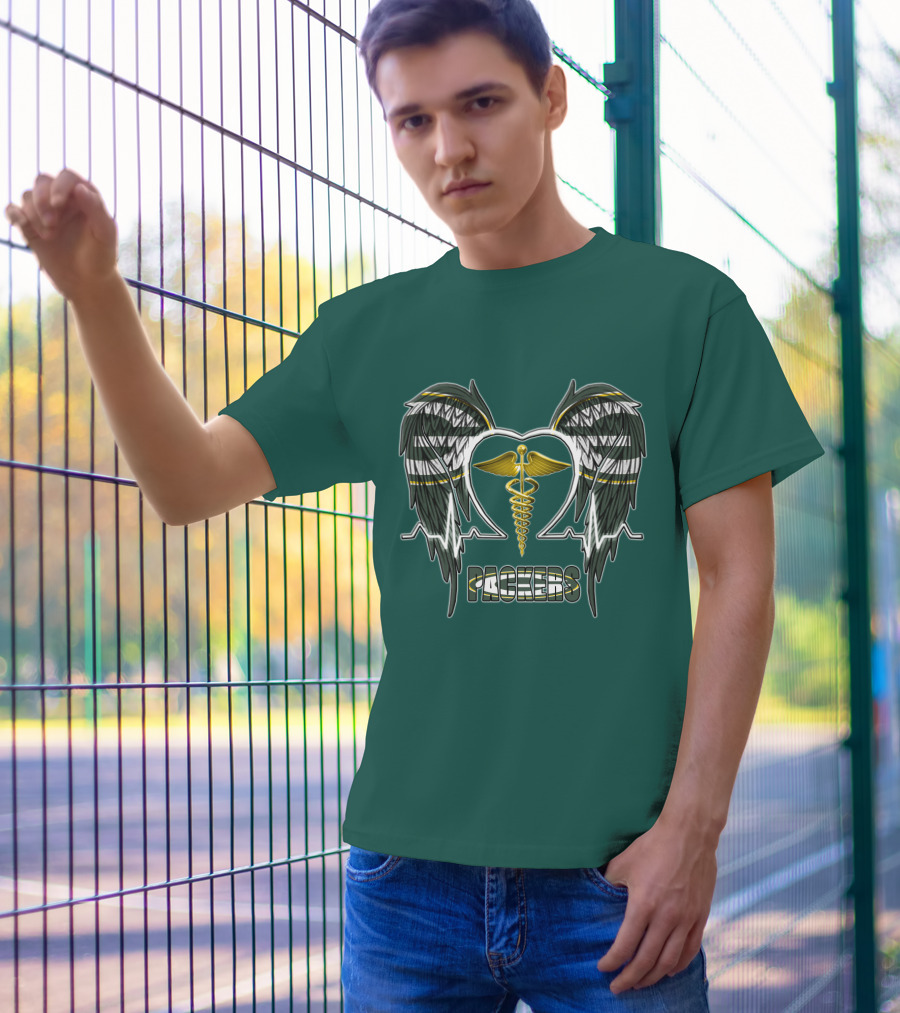 Packers Caduceus Heart Wings T-Shirt