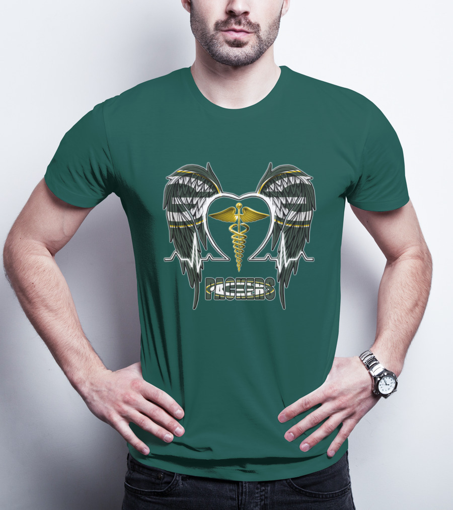 Packers Caduceus Heart Wings T-Shirt