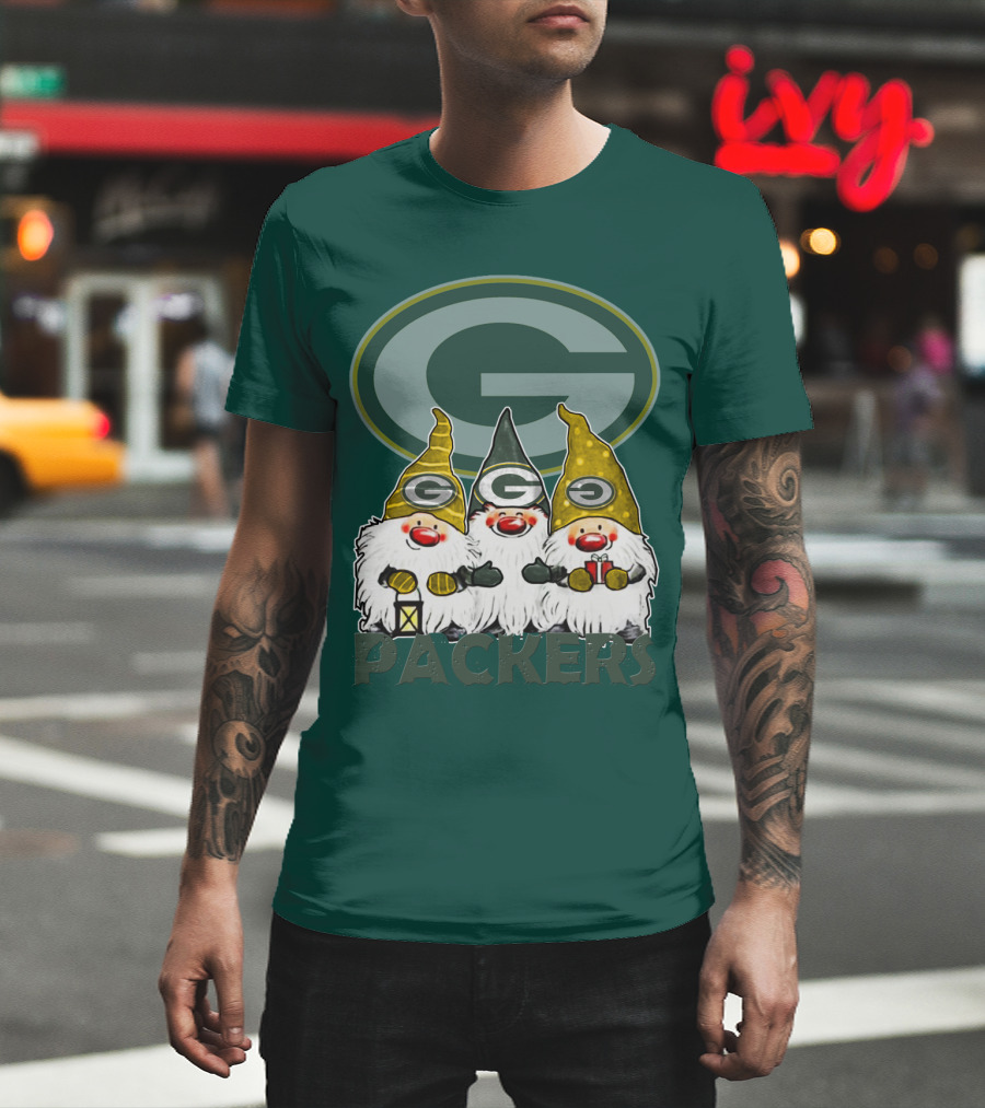Green Bay Packers Gnomes With Team Logo On Green T-Shirt