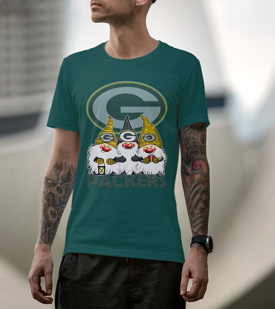 Green Bay Packers Gnomes With Team Logo On Green T-Shirt