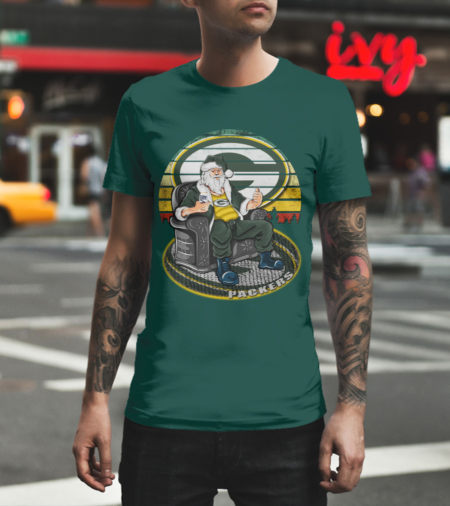 Green Bay Packers Santa Sitting With Beer T-Shirt