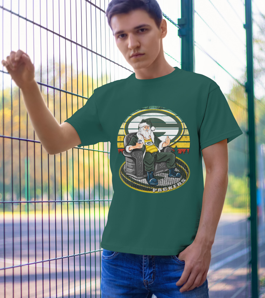 Green Bay Packers Santa Sitting With Beer T-Shirt