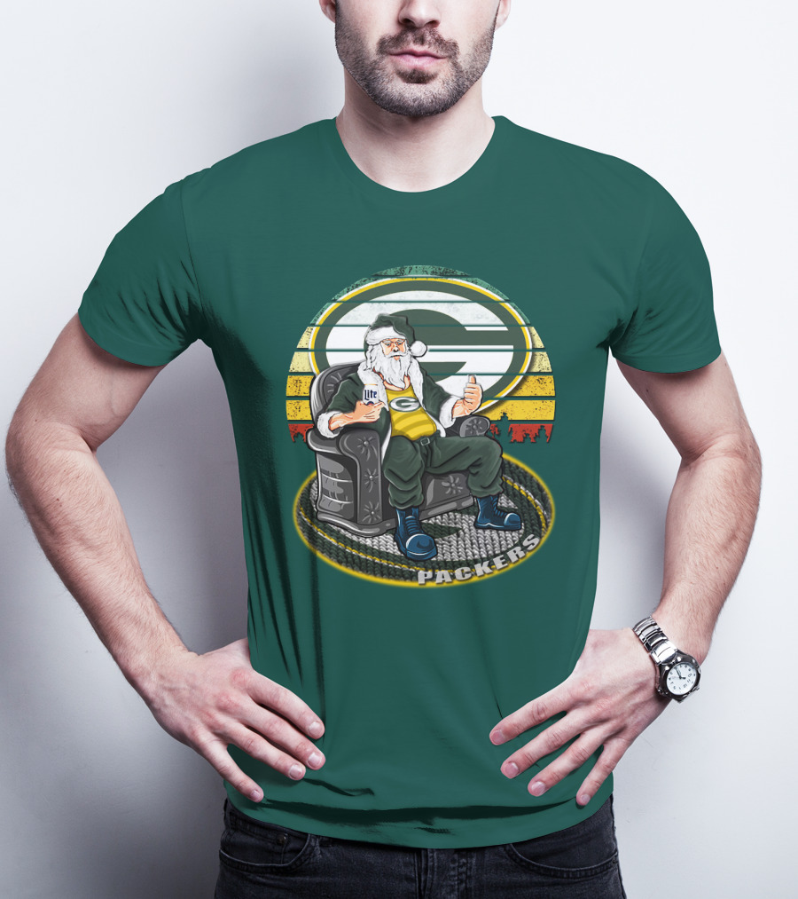 Green Bay Packers Santa Sitting With Beer T-Shirt