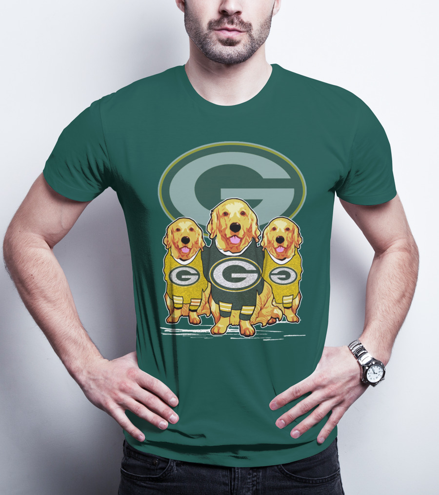 Green Bay Packers Golden Retrievers Sporting Green And Gold Attire T-Shirt