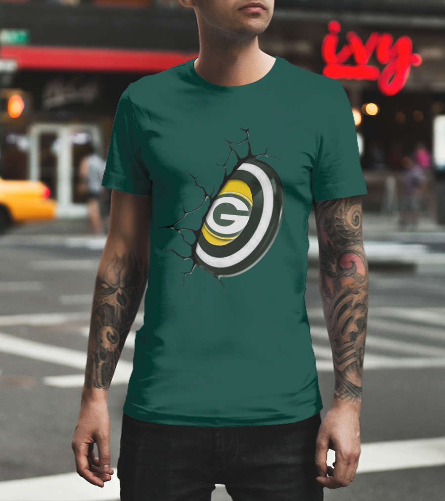 Green Bay Packers Cracked Logo Burst T-Shirt