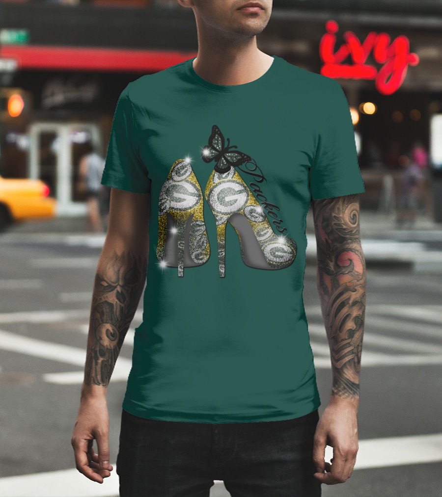 Green Bay Packers High Heels With Butterfly T-Shirt