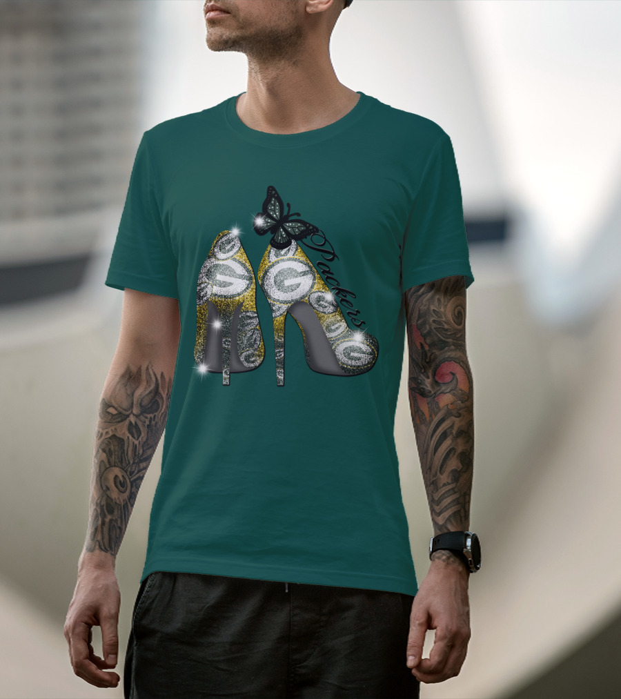 Green Bay Packers High Heels With Butterfly T-Shirt