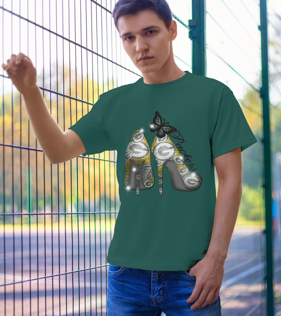 Green Bay Packers High Heels With Butterfly T-Shirt