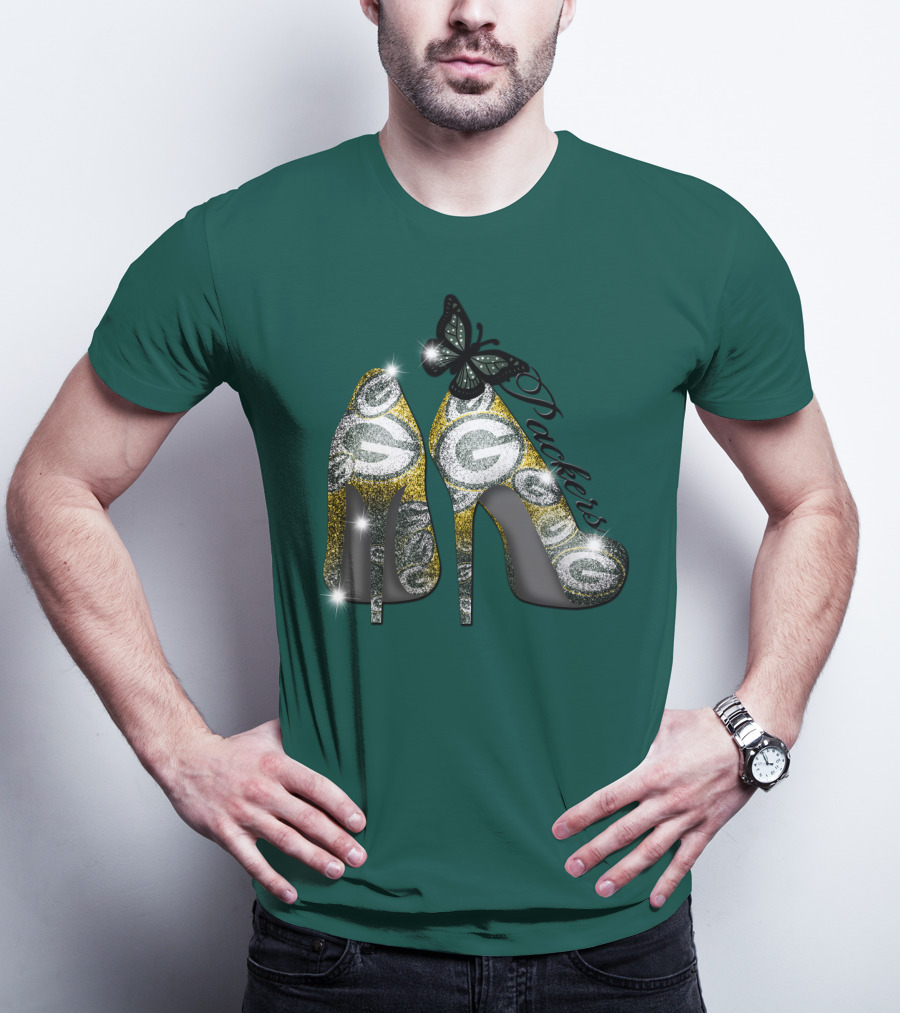 Green Bay Packers High Heels With Butterfly T-Shirt