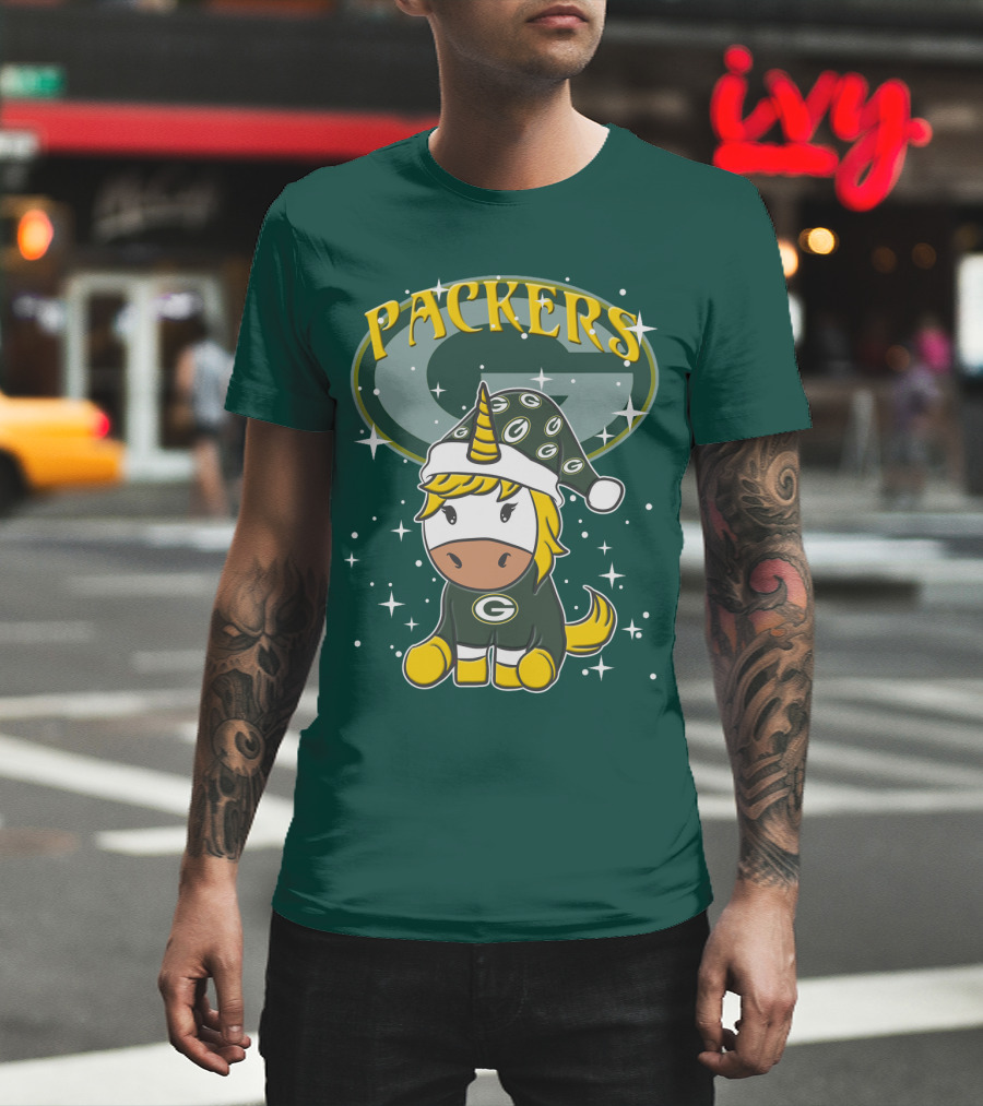 Packers Unicorn In Green Bay Colors With Stars And Logos T-Shirt