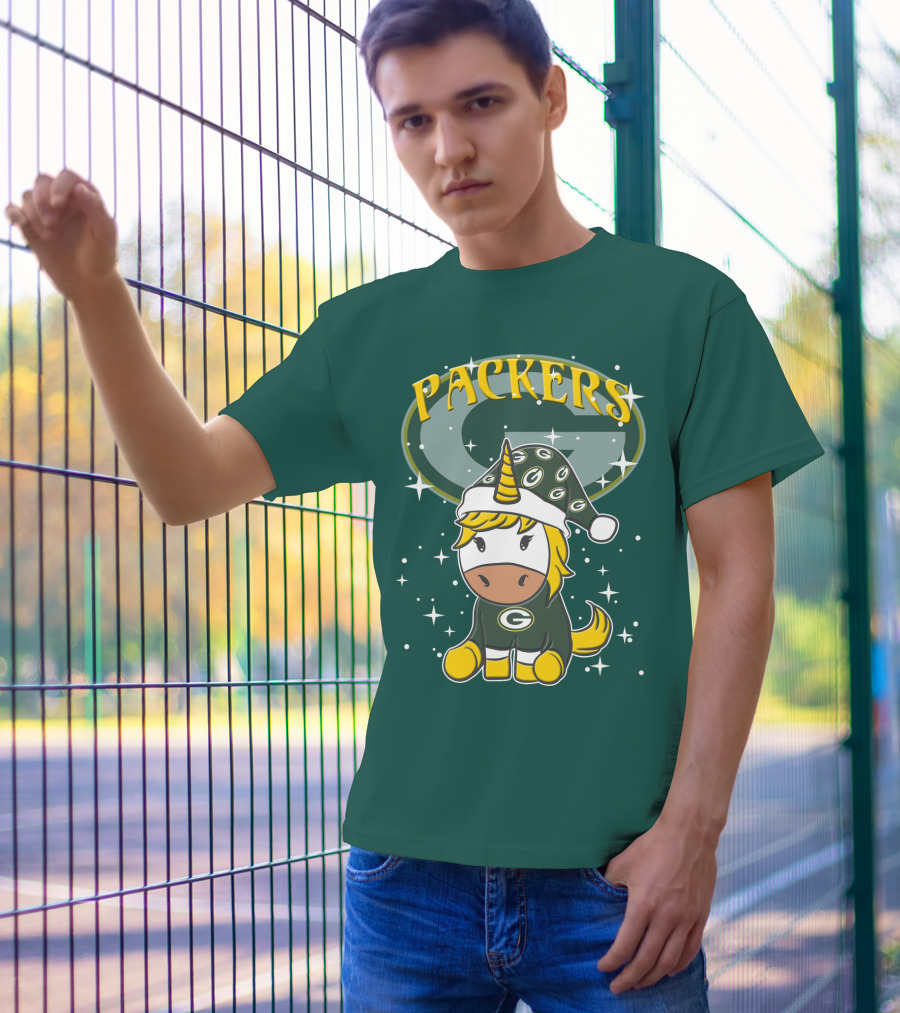 Packers Unicorn In Green Bay Colors With Stars And Logos T-Shirt