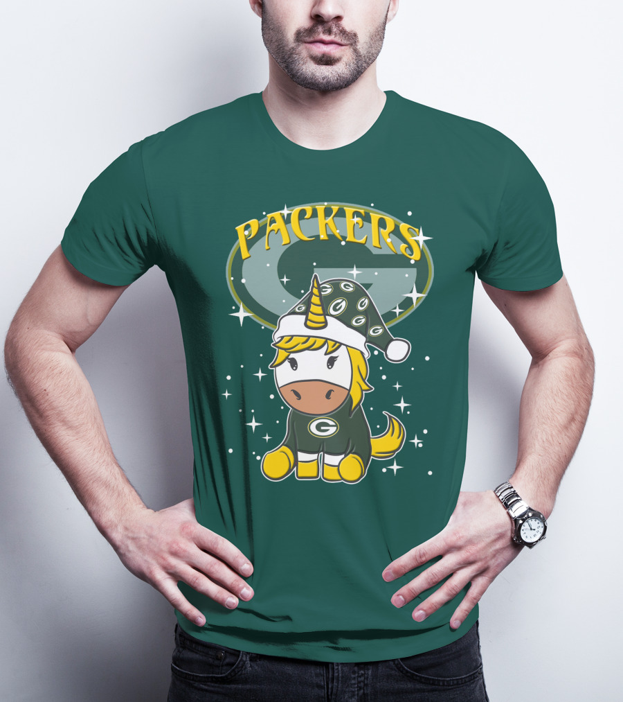 Packers Unicorn In Green Bay Colors With Stars And Logos T-Shirt