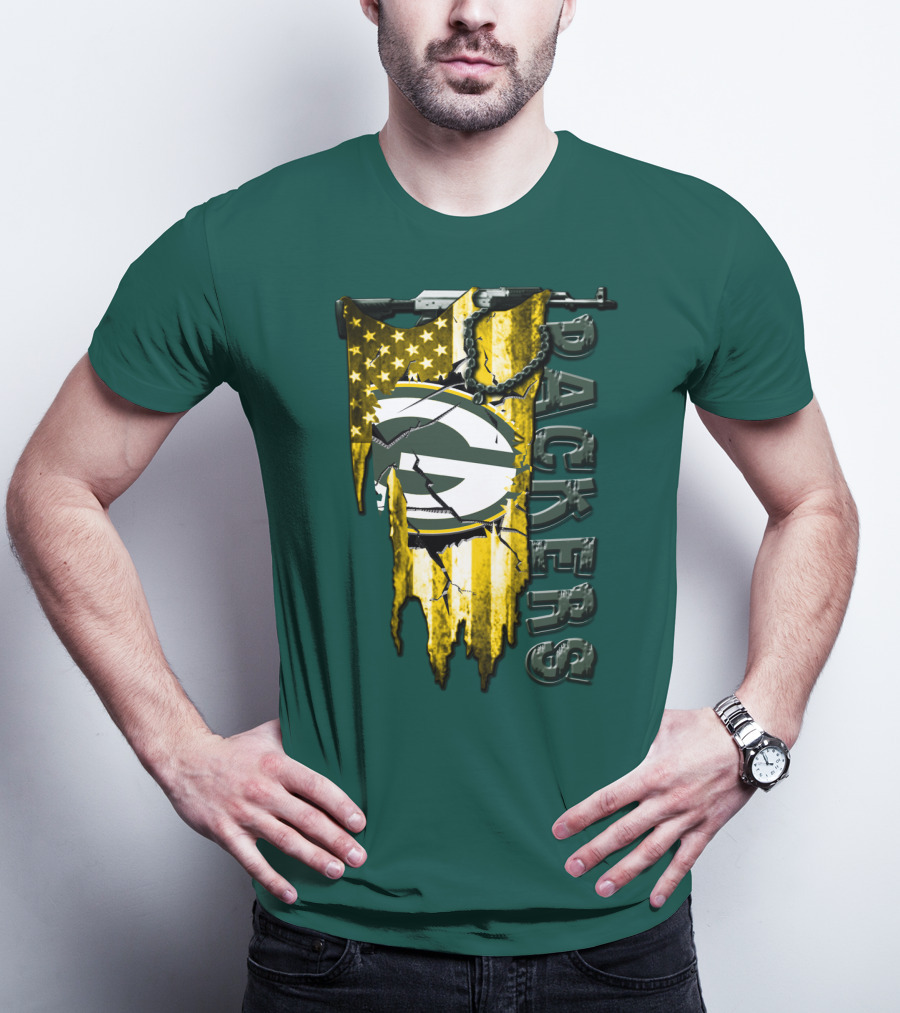 Green Bay Packers American Flag Cracked T-Shirt