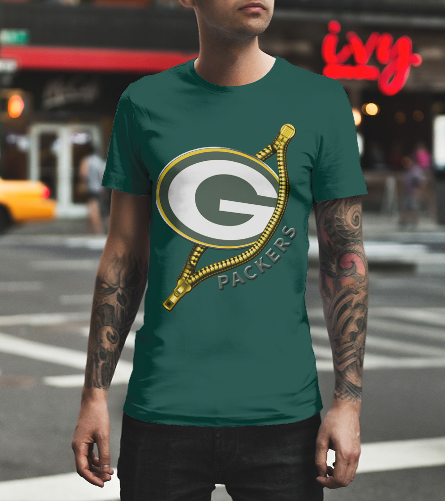 Green Bay Packers Logo With Zipper Elements T-Shirt