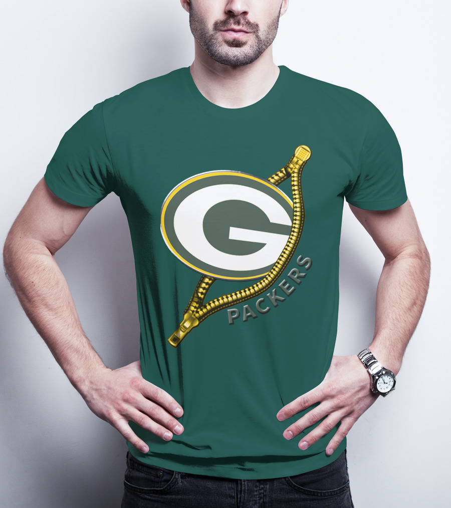 Green Bay Packers Logo With Zipper Elements T-Shirt