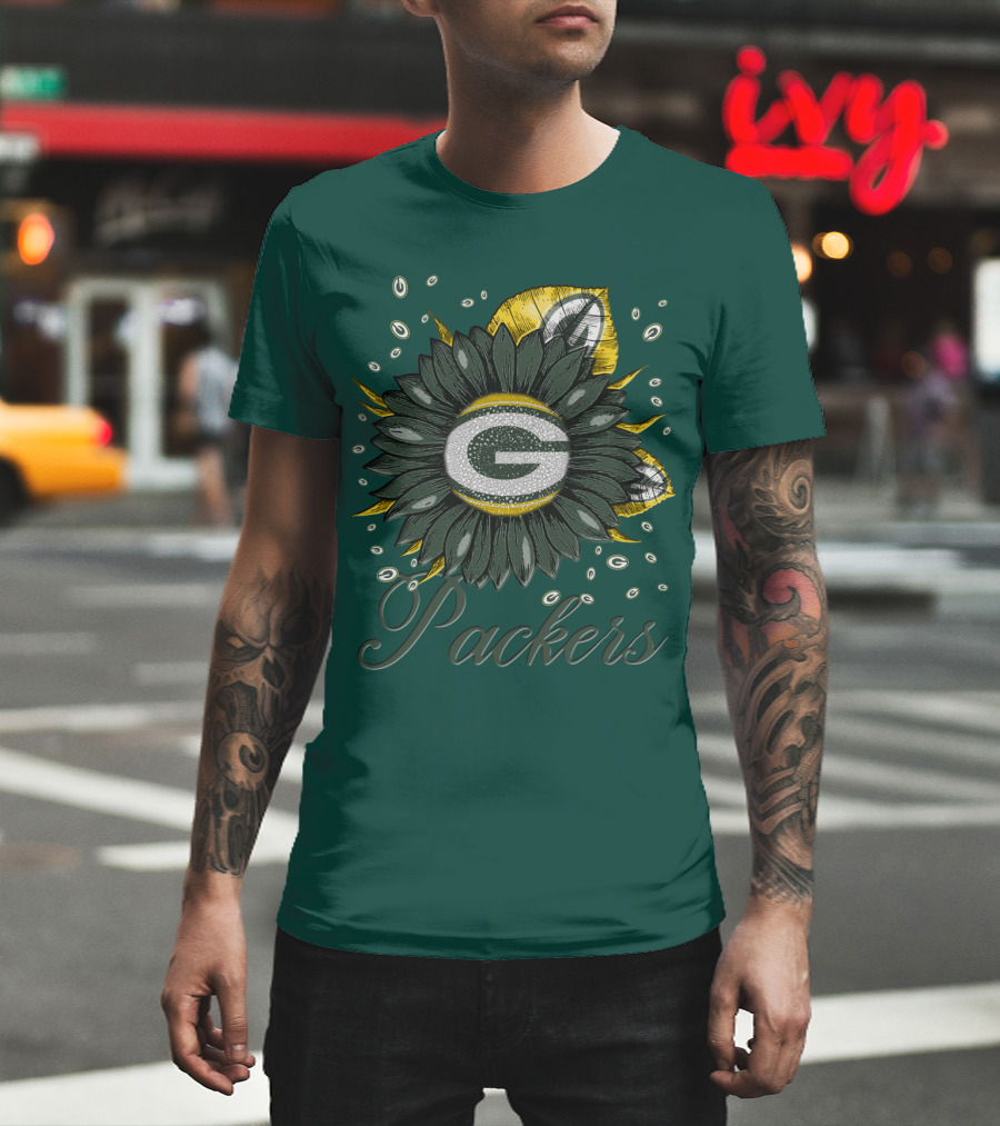Green Bay Packers Sunflower Logo On Green T-Shirt