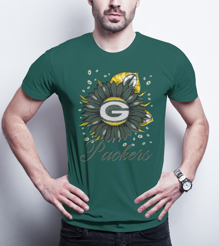 Green Bay Packers Sunflower Logo On Green T-Shirt