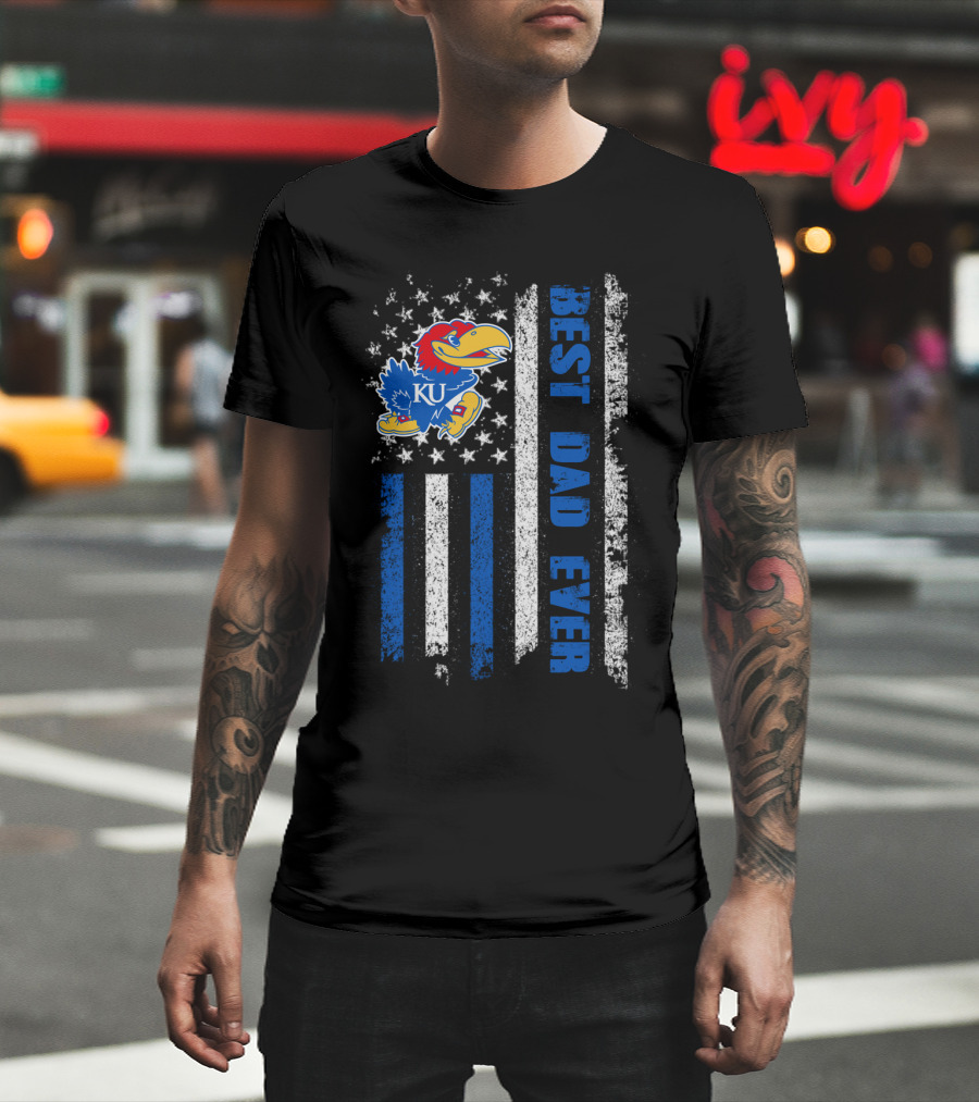 Ku Jayhawks Best Dad Ever American Flag T-Shirt
