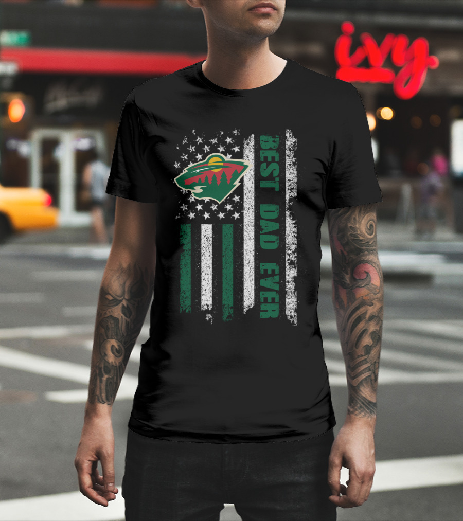 Minnesota Wild Inspired Best Dad Ever Flag T-Shirt