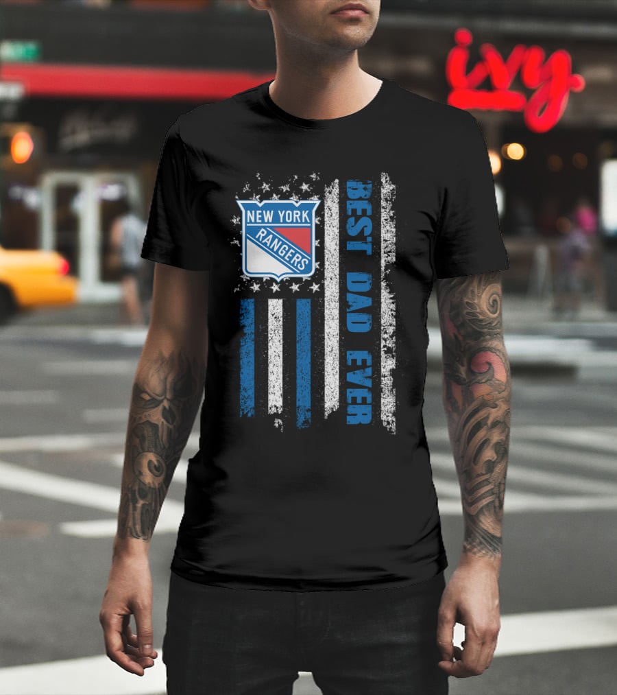 New York Rangers Best Dad Ever Stars Stripes Flag T-Shirt
