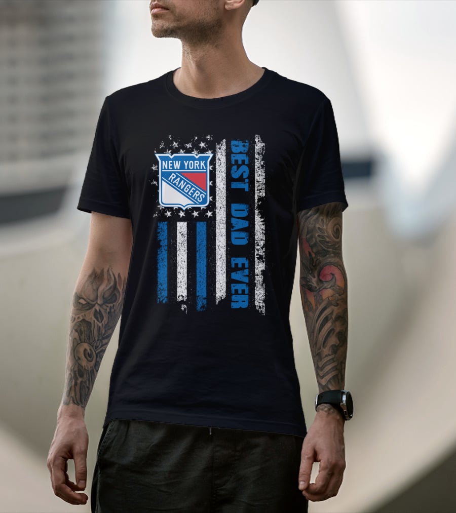 New York Rangers Best Dad Ever Stars Stripes Flag T-Shirt