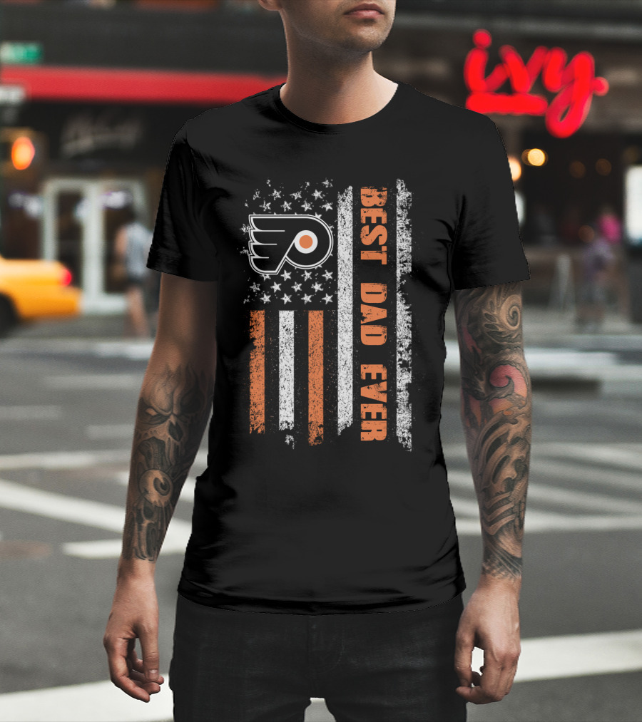Philadelphia Flyers Best Dad Ever American Flag Distressed Style T-Shirt