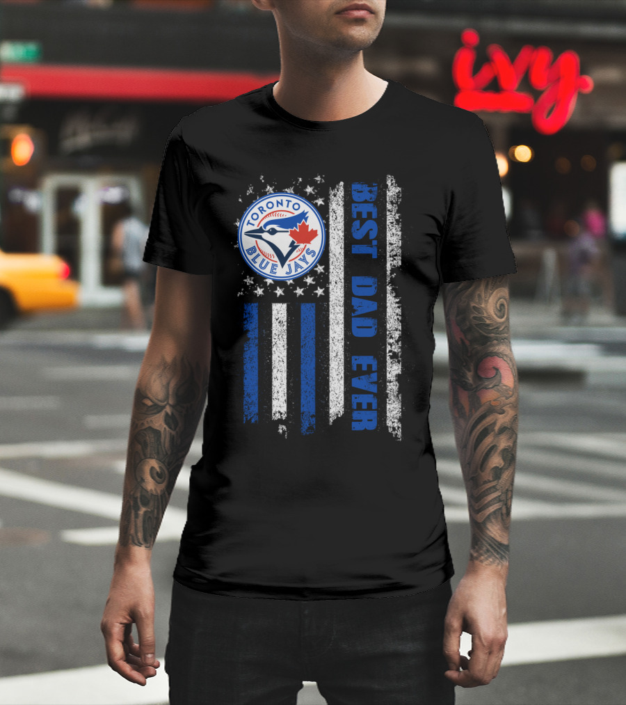 Toronto Blue Jays Best Dad Ever Blue White Striped Flag T-Shirt