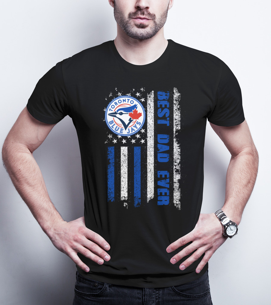 Toronto Blue Jays Best Dad Ever Blue White Striped Flag T-Shirt