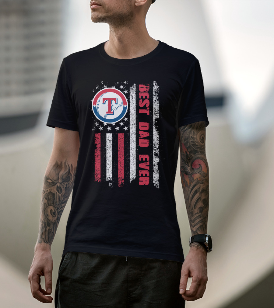Best Dad Ever Texas Rangers American Flag Evd T-Shirt