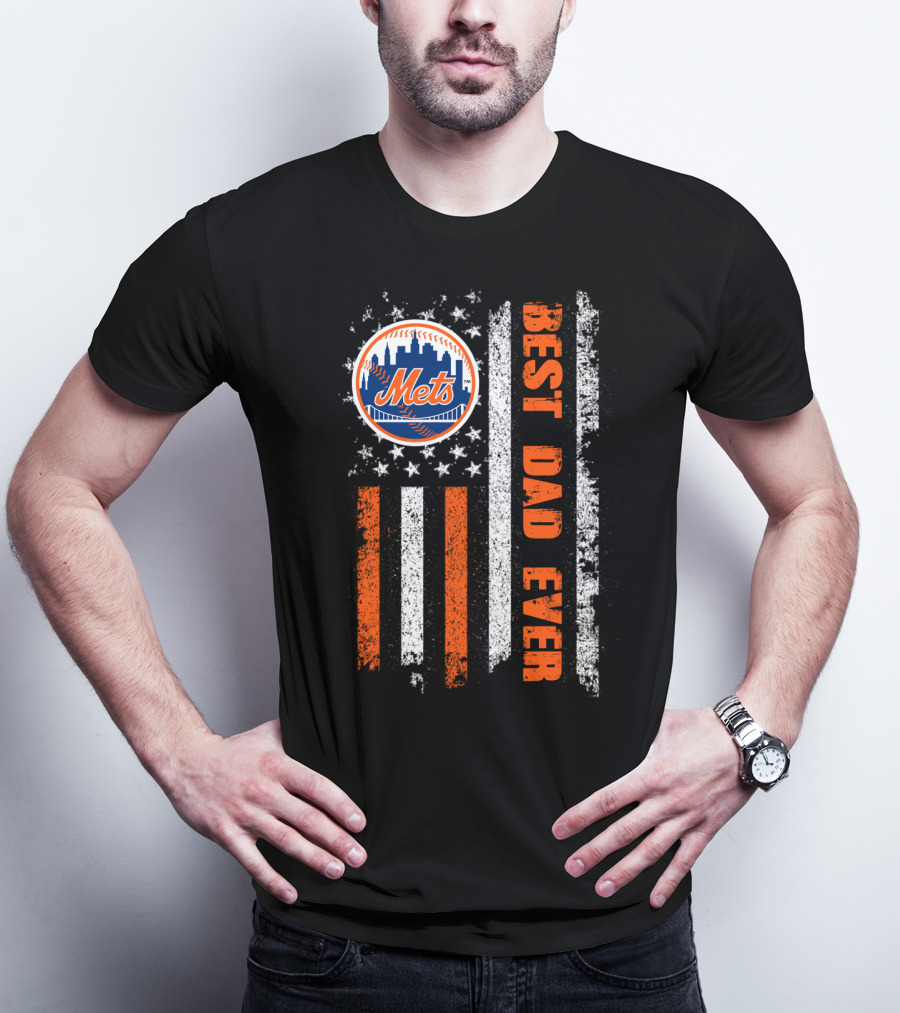 Mets Best Dad Ever American Flag Baseball Fan Evd 057 T-Shirt