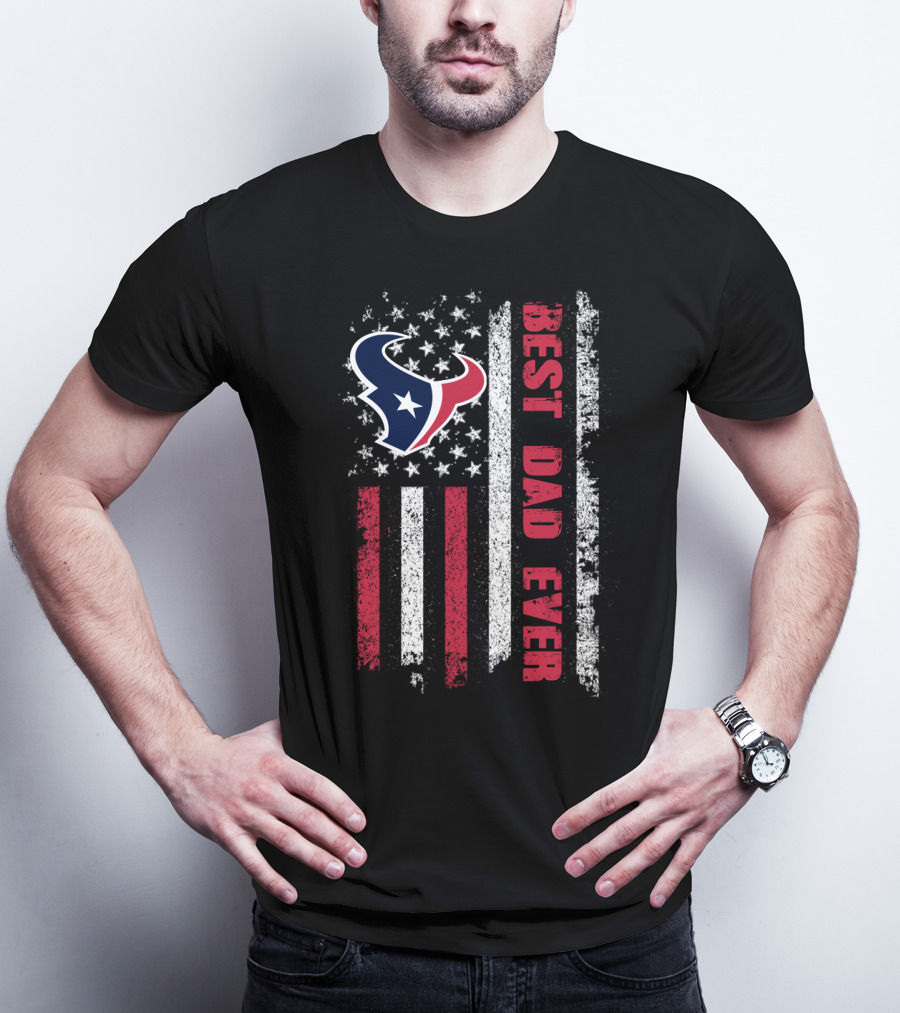 Evd 126 Best Dad Ever Houston Football American Flag T-Shirt