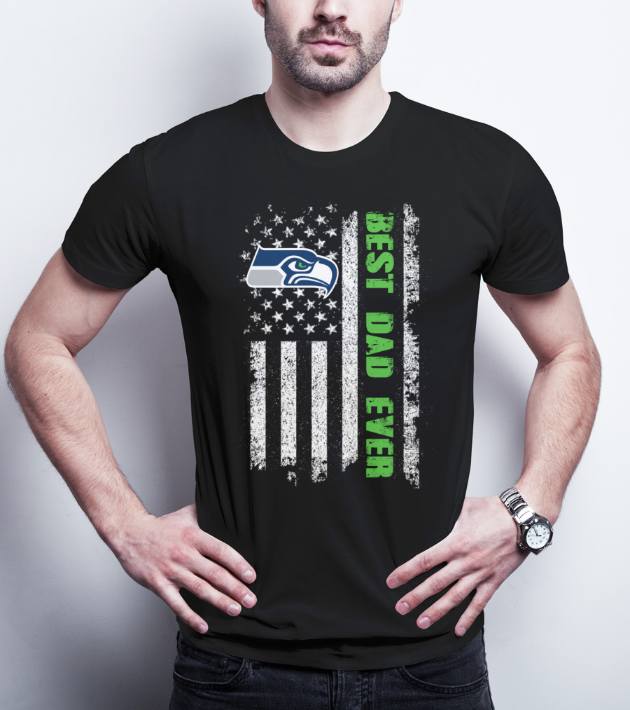 Seattle Seahawks Best Dad Ever American Flag T-Shirt