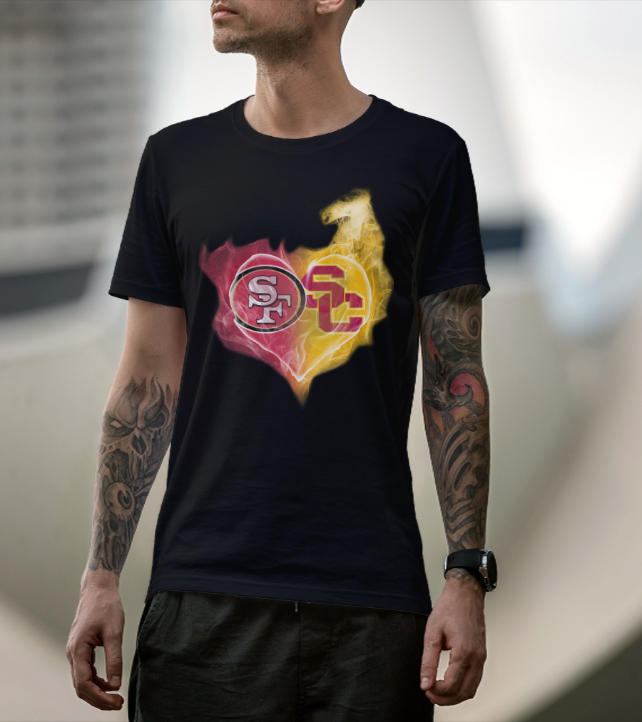 San Francisco 49ers And Usc Trojans Heart Fusion Ttk T-Shirt