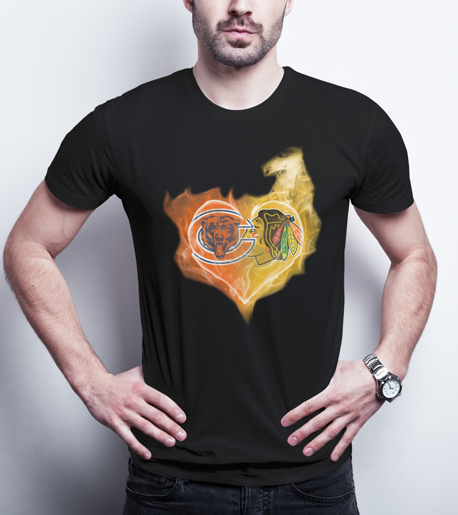 Chicago Bears Blackhawks Heartfire T-Shirt