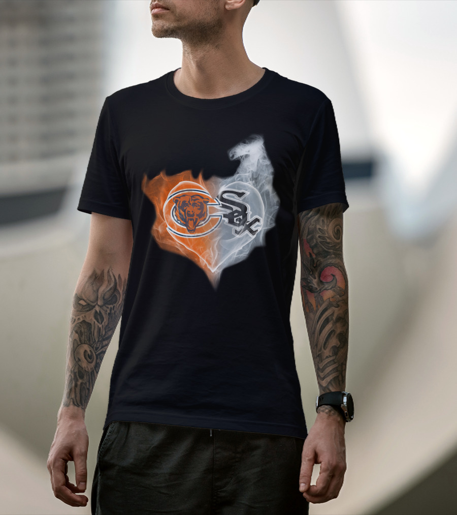 Chicago Bears And White Sox Logos United In Heart-Shaped Smoke T-Shirt