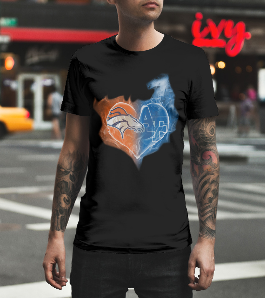 Denver Broncos And Air Force Falcons Heart T-Shirt