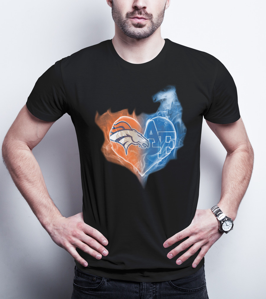 Denver Broncos And Air Force Falcons Heart T-Shirt