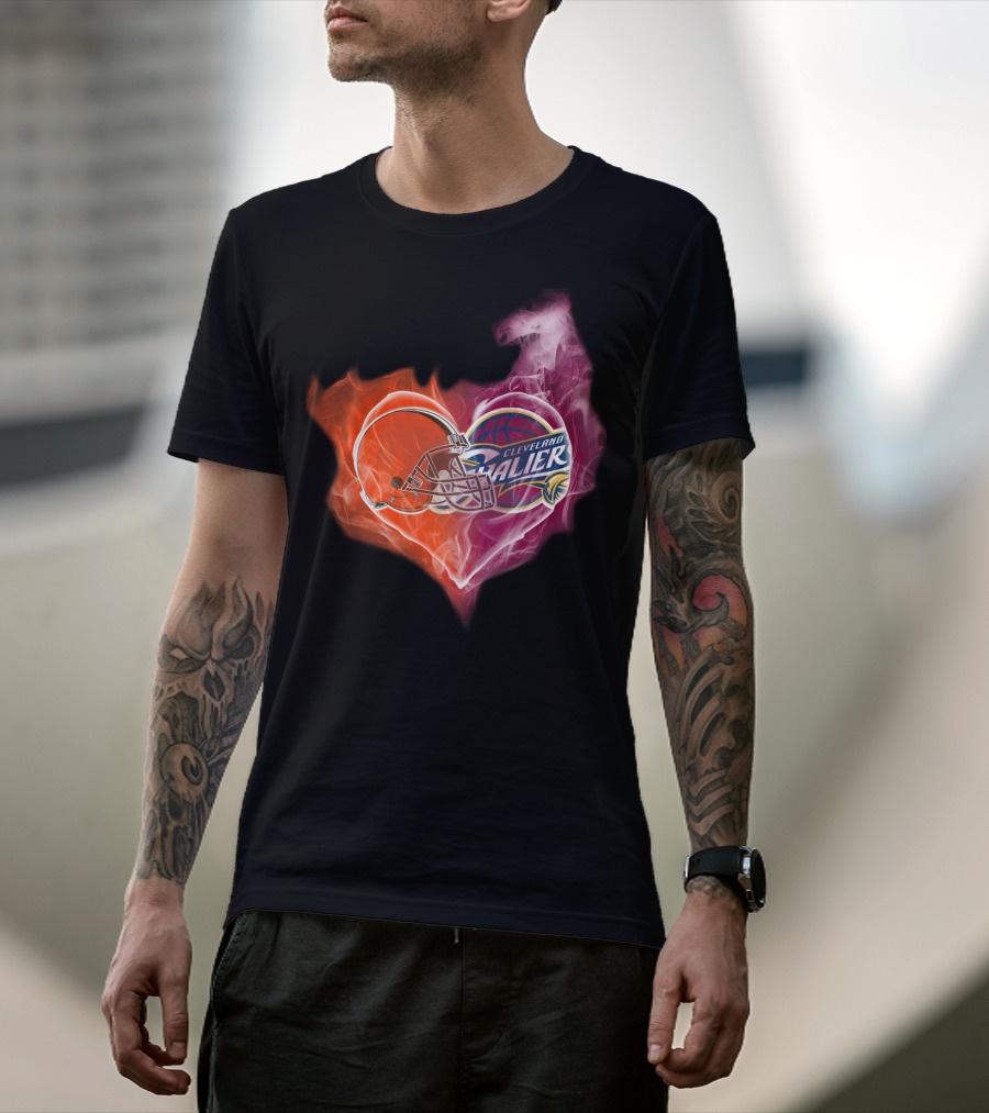 Cleveland Cavaliers Heart With Football Helmet T-Shirt