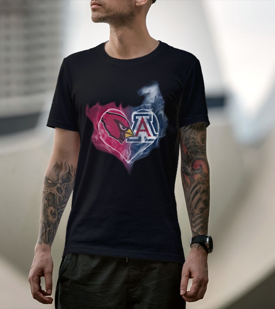 Arizona Cardinals And University Of Arizona Logo Smoke Heart T-Shirt