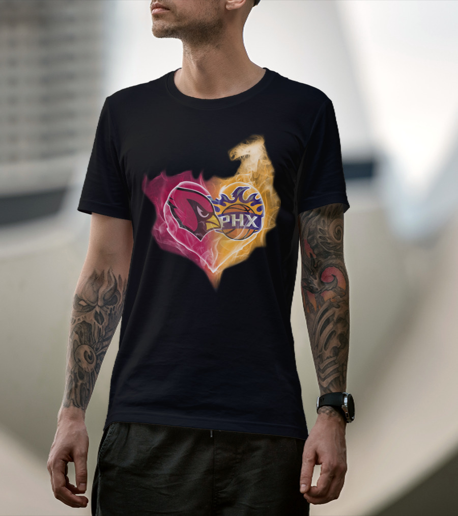 Arizona Cardinals Phoenix Suns Flame Heart T-Shirt