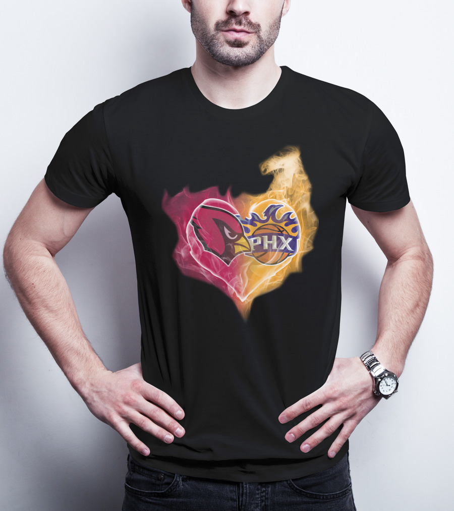 Arizona Cardinals Phoenix Suns Flame Heart T-Shirt