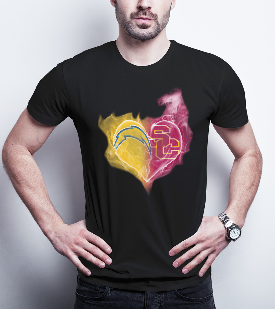 Los Angeles Chargers And Usc Trojans Heart Fusion T-Shirt