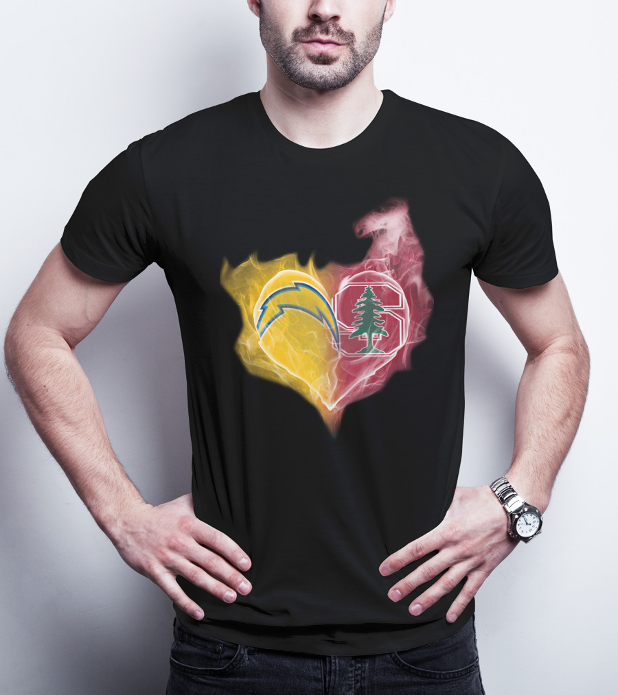 Los Angeles Chargers Stanford Cardinal Heart Fusion T-Shirt