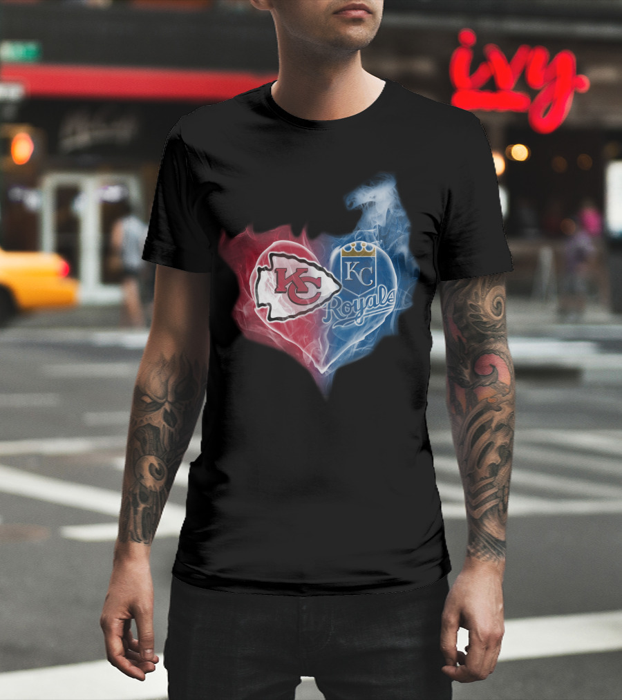 Kc Chiefs Royals Heart Smoke Fusion T-Shirt