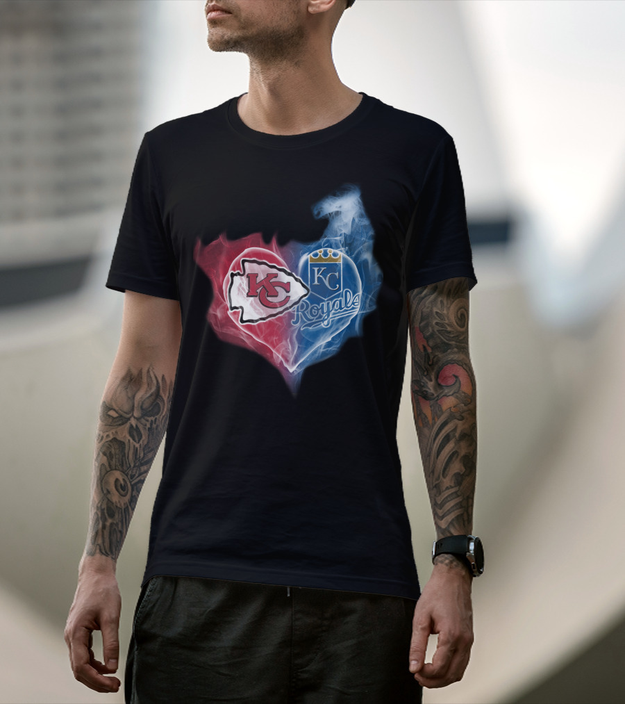 Kc Chiefs Royals Heart Smoke Fusion T-Shirt