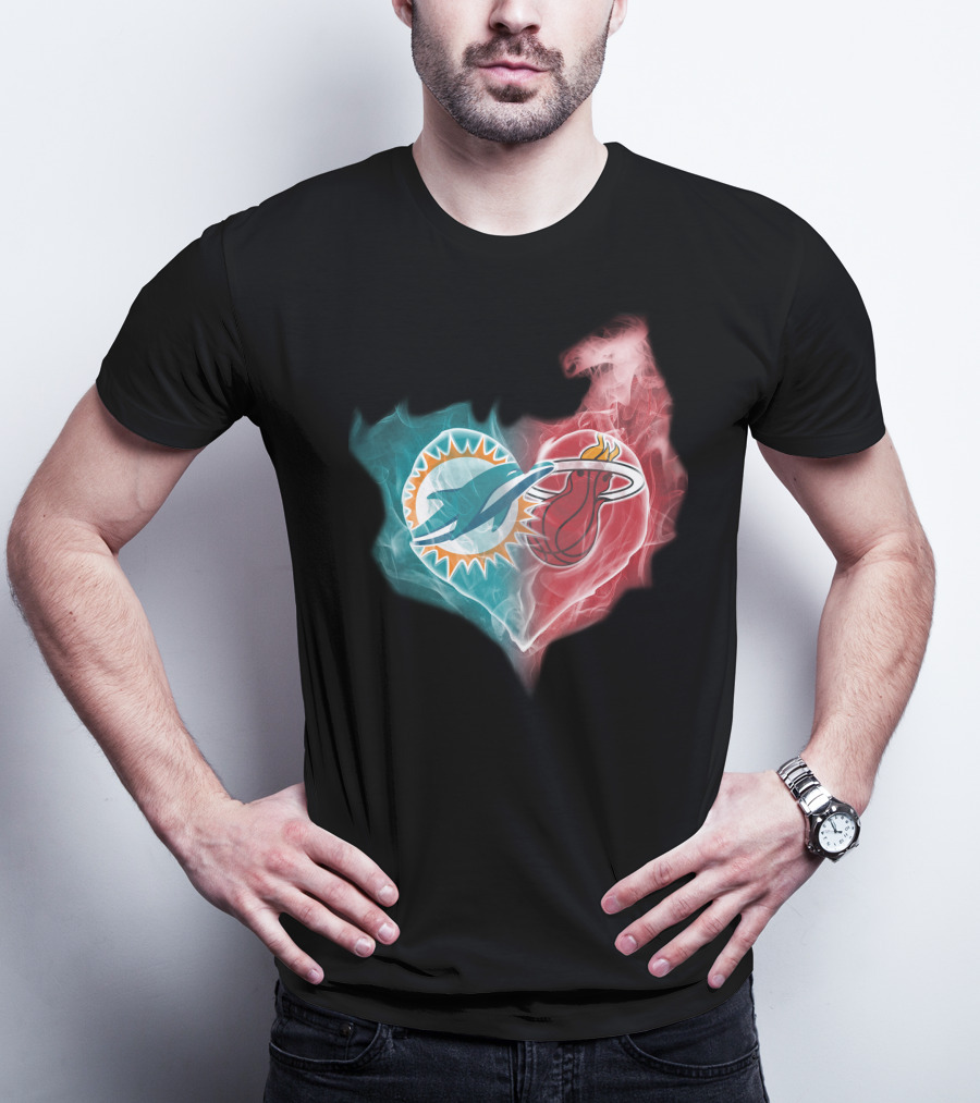 Miami Dolphins Miami Heat Heart T-Shirt