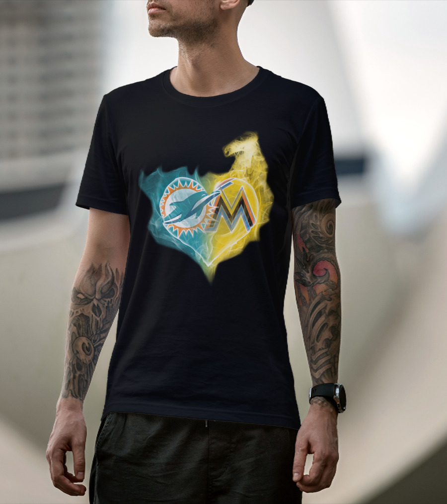 Miami Dolphins Miami Marlins Heart Fusion T-Shirt