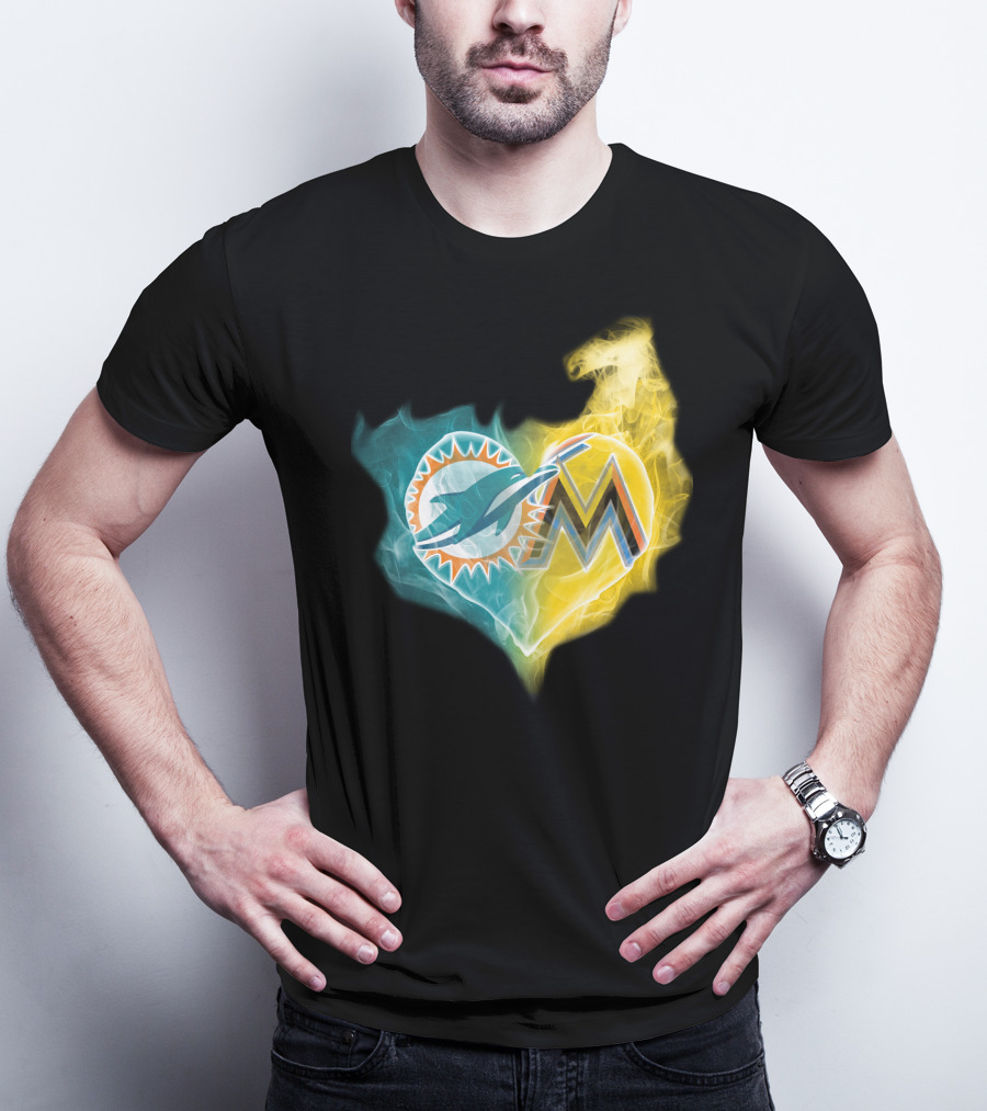 Miami Dolphins Miami Marlins Heart Fusion T-Shirt