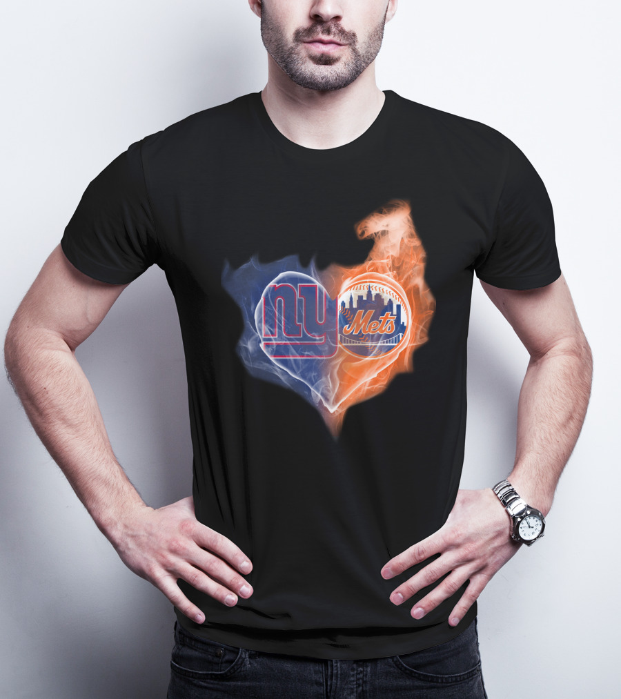 Ny Giants And Mets Heart Shape Smoke Effect T-Shirt