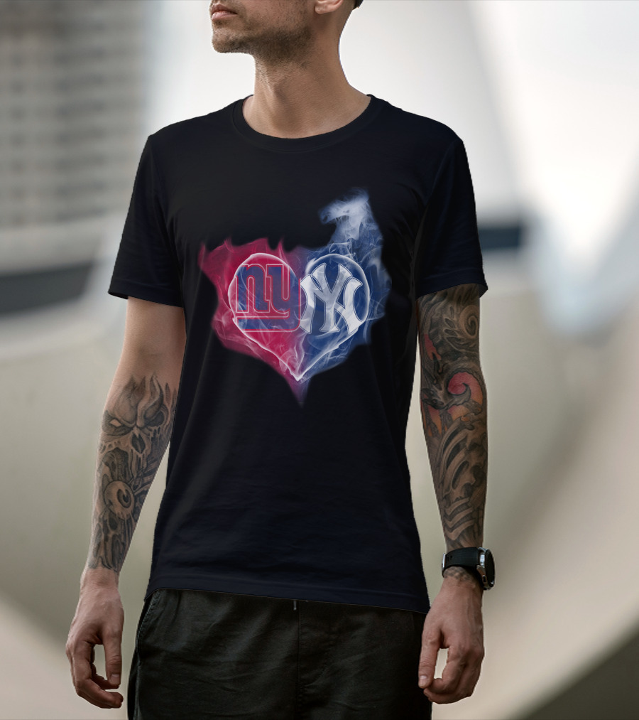 New York Giants Yankees Heart Smoke T-Shirt